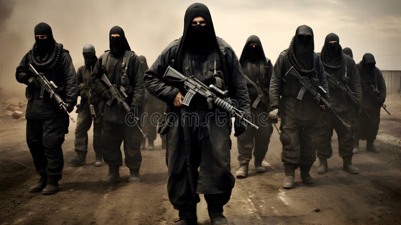 Group of Armed Men with Covered Faces, Military, Terrorism, Special ...