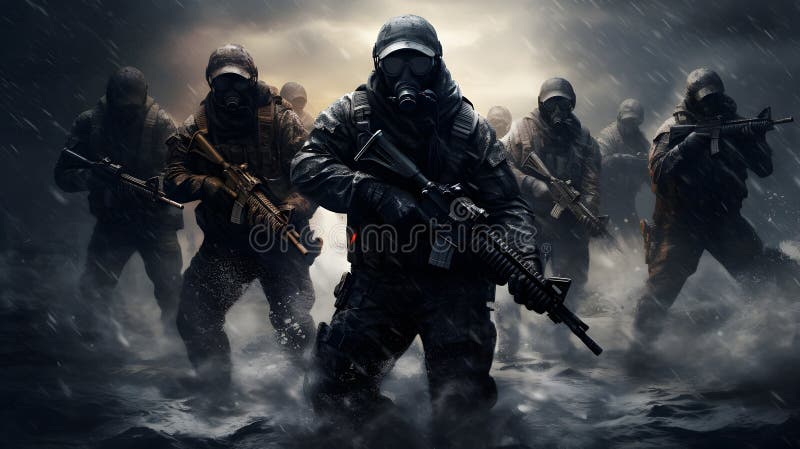 Group of Armed Men with Covered Faces, Military, Terrorism, Special ...