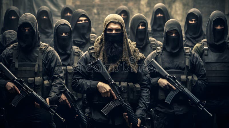 Group of Armed Men with Covered Faces, Military, Terrorism, Special ...