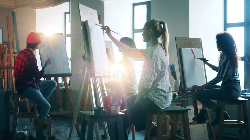 Group of Art Students are Drawing during the Class Stock Footage ...