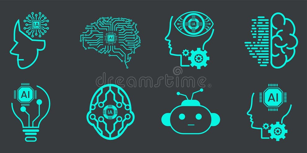 Group of Artificial Intelligence Related Vector Line Icons. Contains ...