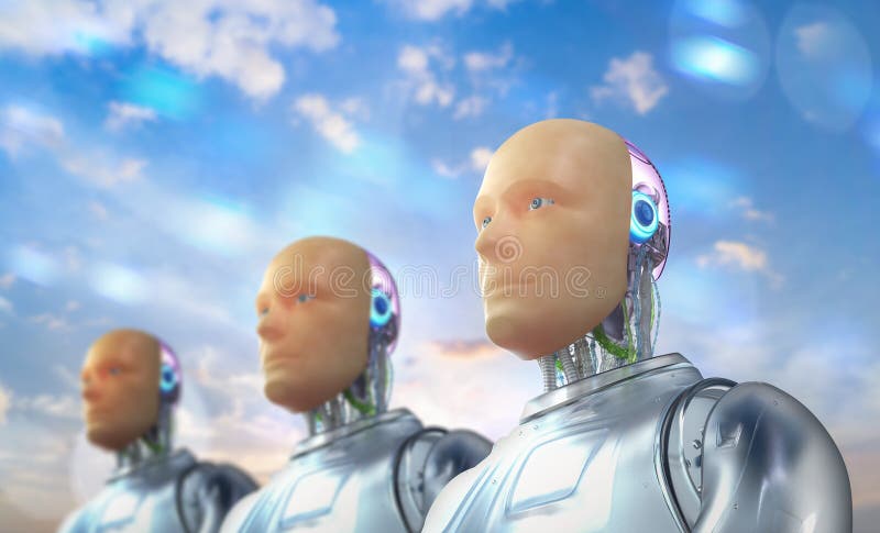 Group of Artificial Skin or Human-like Skin Robots in a Row Stock ...