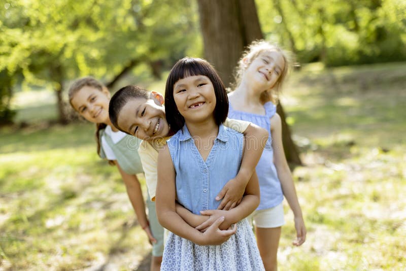 Group of Asian and Caucasian Kids Having Fun in the Park Stock Photo ...