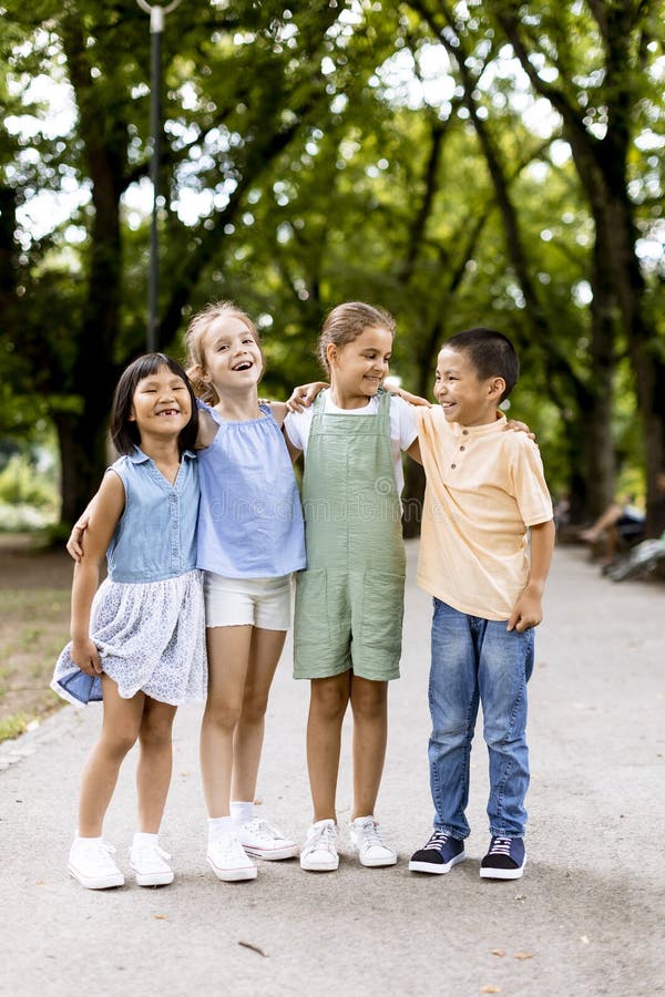 Group of Asian and Caucasian Kids Having Fun in the Park Stock Image ...