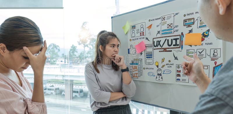 Group of Asian Ux Developer and Ui Designer Serious Brainstorming about ...