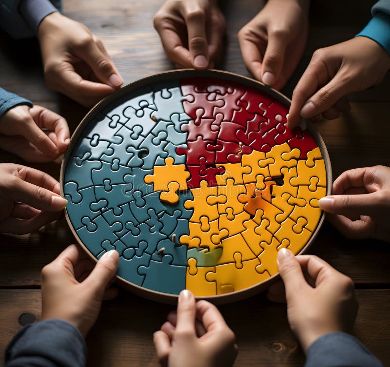 Group Assembling Jigsaw Puzzle - Team Support and Help Concept Ai ...