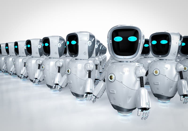 Group of Assistant Robots with Leader Stock Illustration - Illustration ...