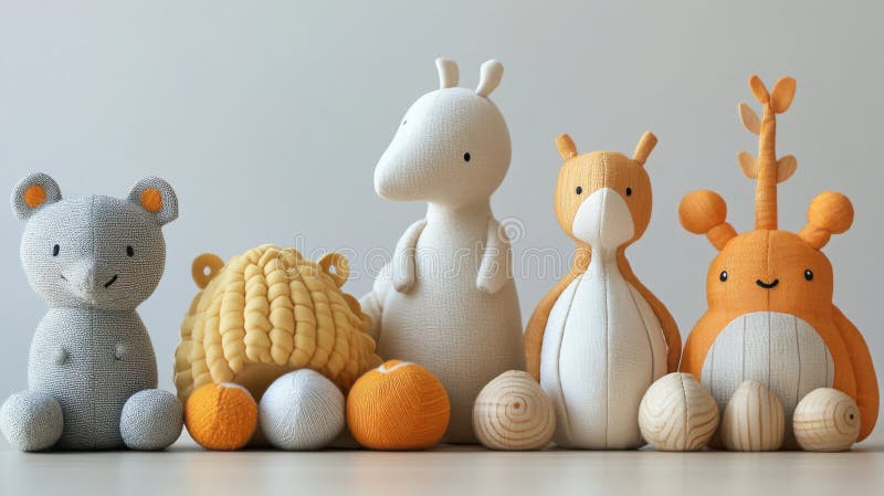 Group of Assorted Stuffed Animals Arranged Together on a Flat Surface ...