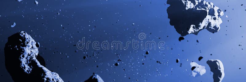 A Group of Asteroids Lit by the Sun, Asteroid Belt Space Scene 3d ...