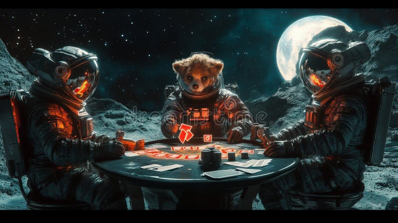 Astronauts in a Lunar Poker Showdown Stock Image - Image of exploration ...