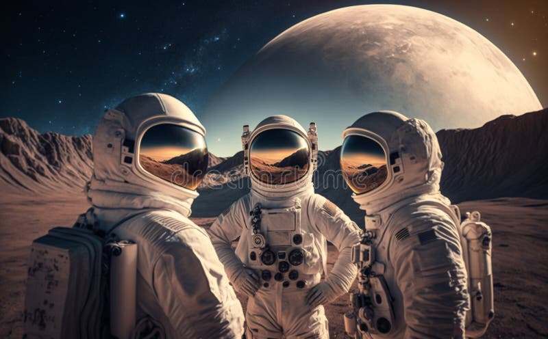 A Group of Astronauts Chat on an Alien Planet, Generative Ai Stock ...