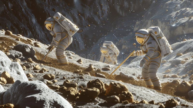 Group of Astronauts Conducting Space Mining on Alien Terrain Stock ...
