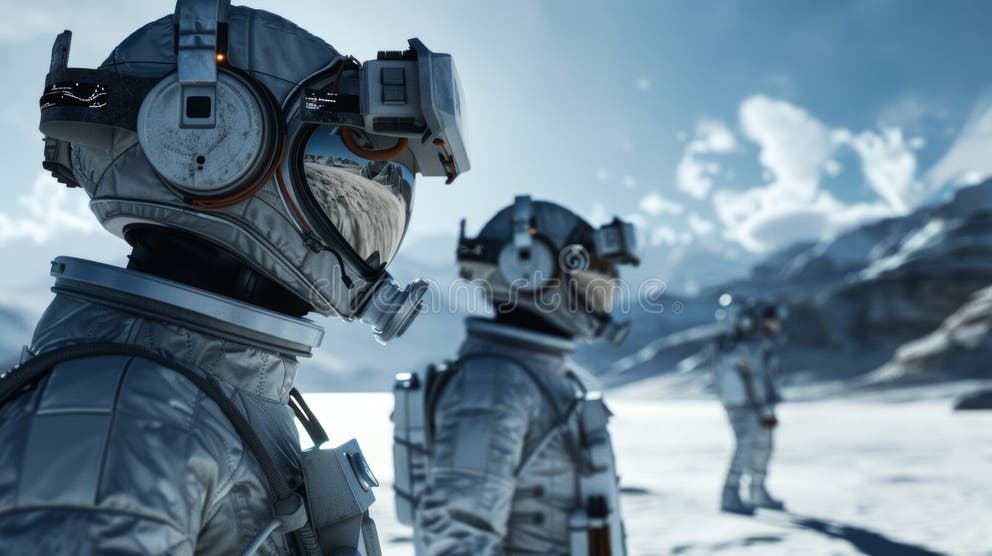 A Group of Astronauts on a Foreign Planet Using the Goggles To Navigate ...