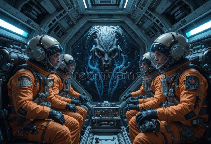 Astronauts Face Alien Threat in Spaceship Cockpit for Space Exploration ...