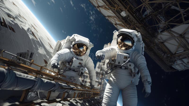 Group of Astronauts in Outer Space Stock Illustration - Illustration of ...