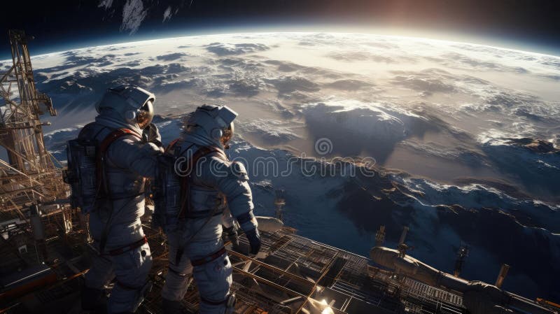 Group of Astronauts in Outer Space Stock Photo - Image of concept ...