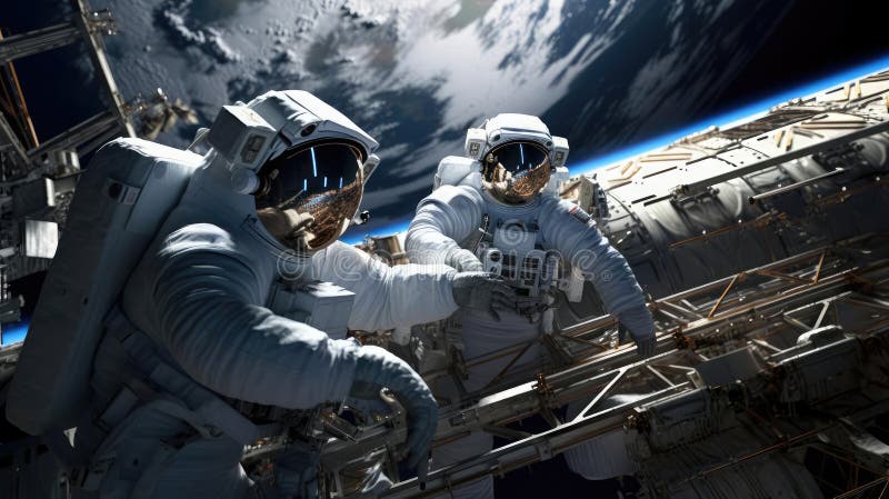 Group of Astronauts in Outer Space Stock Illustration - Illustration of ...