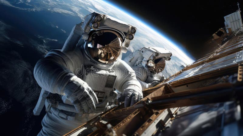 Group of Astronauts in Outer Space Stock Photo - Image of design ...