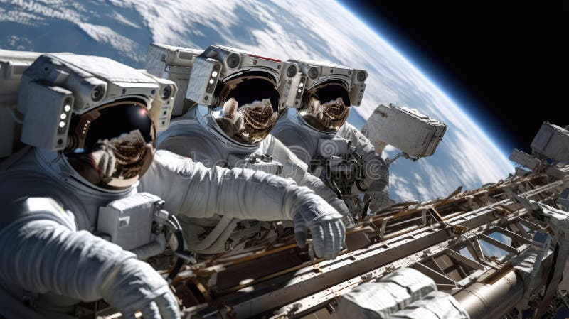 Group of Astronauts in Outer Space Stock Photo - Image of ship, concept ...