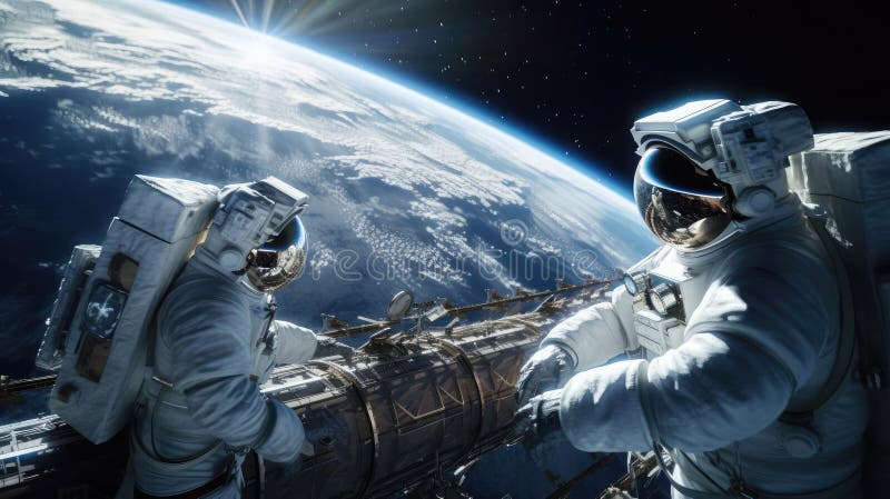 Group of Astronauts in Outer Space Stock Illustration - Illustration of ...