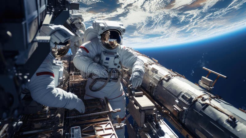 Group of Astronauts in Outer Space Stock Illustration - Illustration of ...