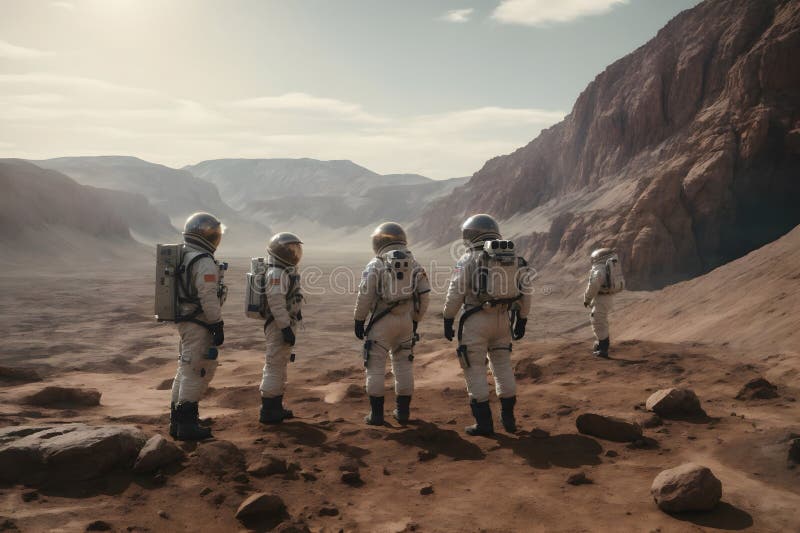A Group of Astronauts Walking on a Planet Stock Image - Image of ...
