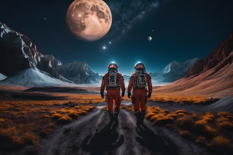 A Group of Astronauts Walking on a Planet Stock Image - Image of ...