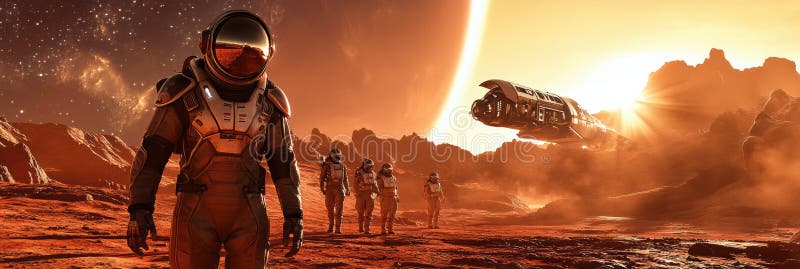 A Group of Astronauts in Space Suits Prepares for Exploration on an ...