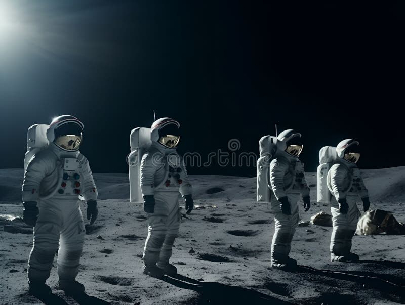 Group of Astronauts Standing on the Lunar Surface during the Daytime ...