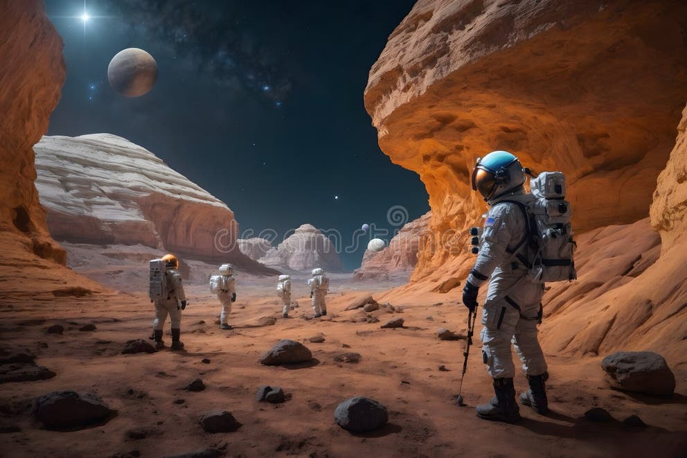 A Group of Astronauts Walking on a Planet Stock Photo - Image of alien ...