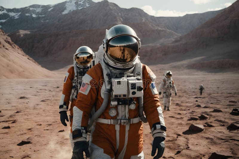 A Group of Astronauts Walking on a Planet Stock Photo - Image of ...