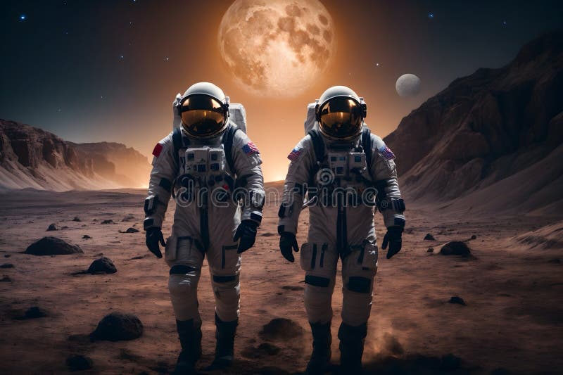 A Group of Astronauts Walking on a Planet Stock Image - Image of ...