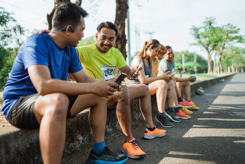 Group Athlete Taking Break after Running Stock Image - Image of fast ...