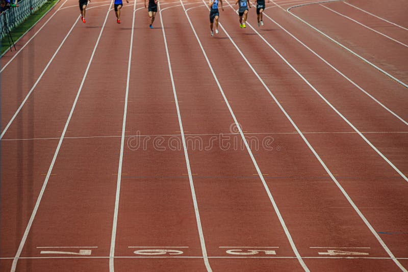 Group Athletes Sprinters Finish Stock Image - Image of field, sprinting ...