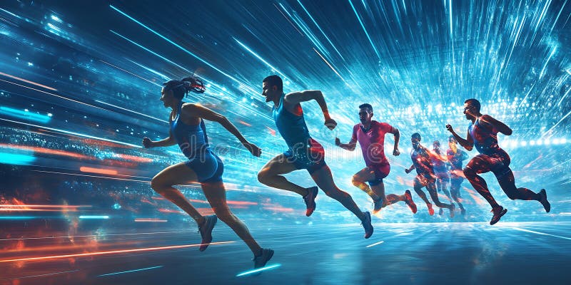 Group of Athletes Sprinting in an Energetic Race Wallpaper Background ...