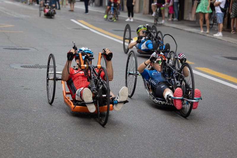 Group of Athletes with Their Special Bikes on a City Track in a Race ...