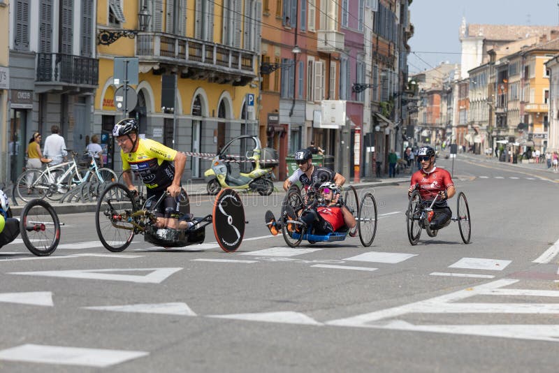 Group of Athletes with Their Special Bikes on a City Track in a Race ...