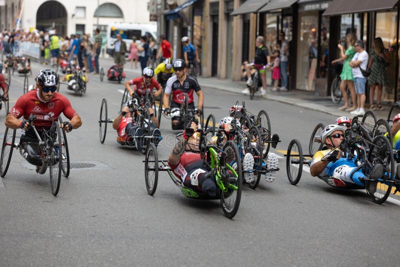 Group of Athletes with Their Special Bikes on a City Track in a Race ...