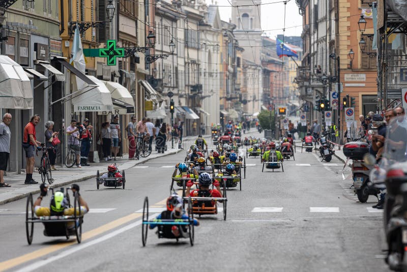 Group of Athletes with Their Special Bikes on a City Track in a Race ...