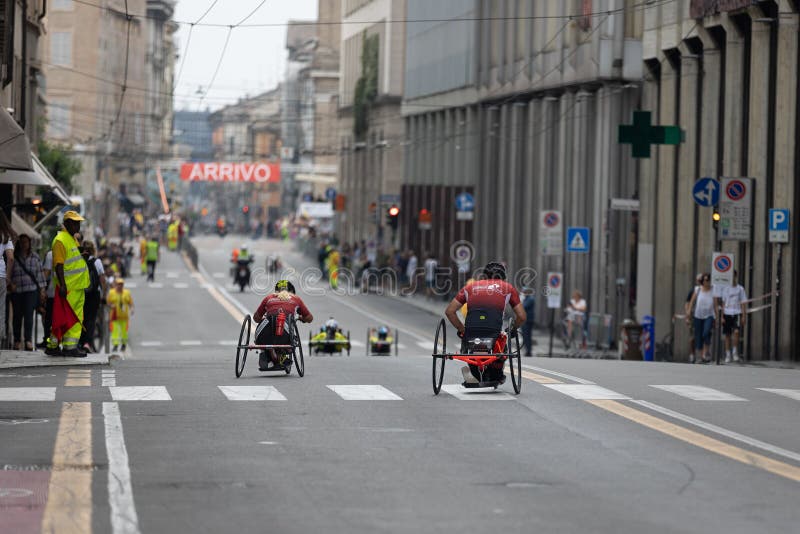 Group of Athletes with Their Special Bikes on a City Track in a Race ...
