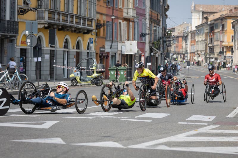 Group of Athletes with Their Special Bikes on a City Track in a Race ...