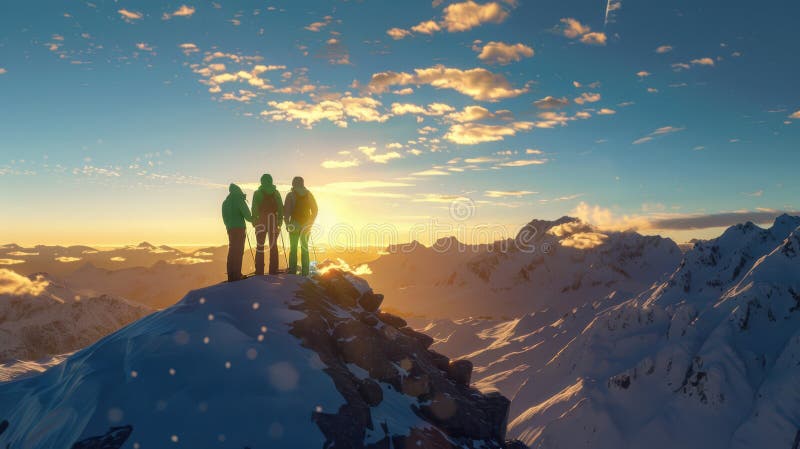 The Group Atop Mountain Peak. AI Generated Stock Image - Image of ...