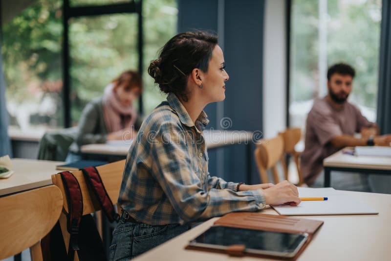Engaged Students Learning Bright Cozy Classroom Setting Stock Photos ...