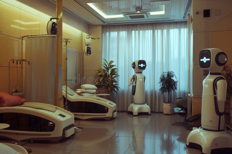 A Group of Automated Robotic Assistants Working Together in a Room with ...