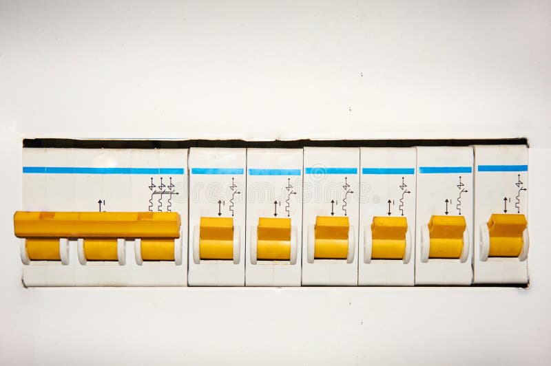 Group of Automatic Electrical Switches on a White Background. Stock ...