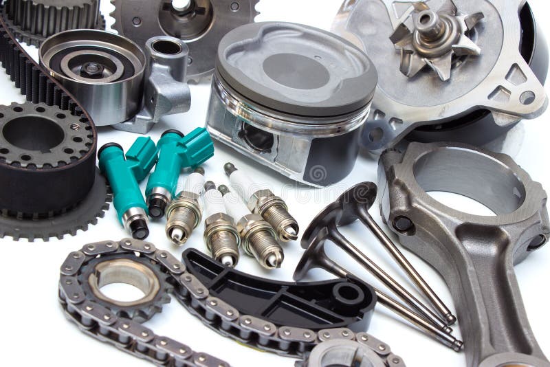 Group Automobile Engine Parts Isolated on White Stock Photo - Image of ...