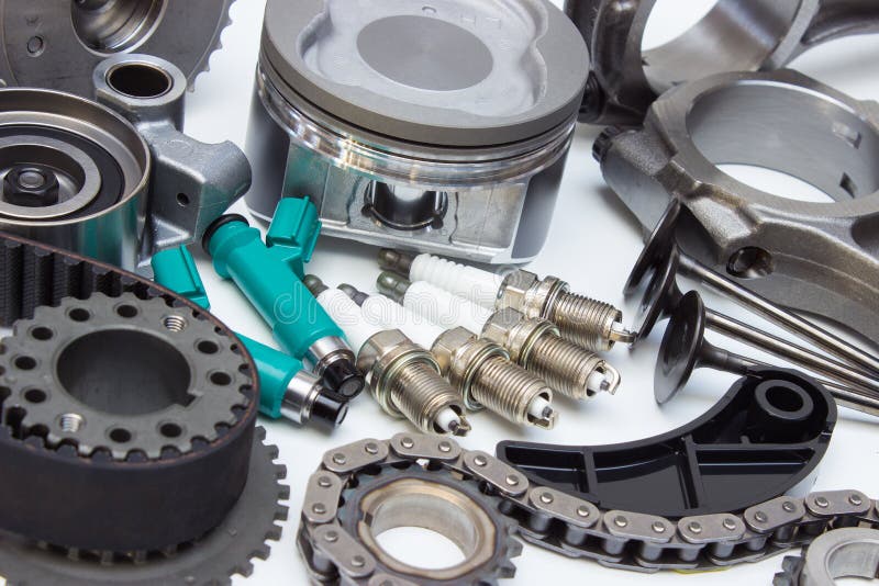 Group Automobile Engine Parts Isolated on White Stock Image - Image of ...