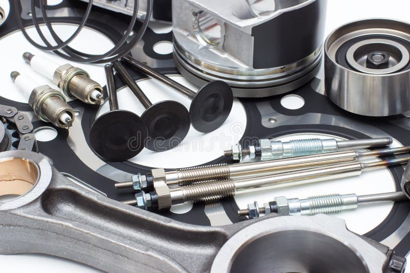 Group Automobile Engine Parts Isolated on White Stock Photo - Image of ...