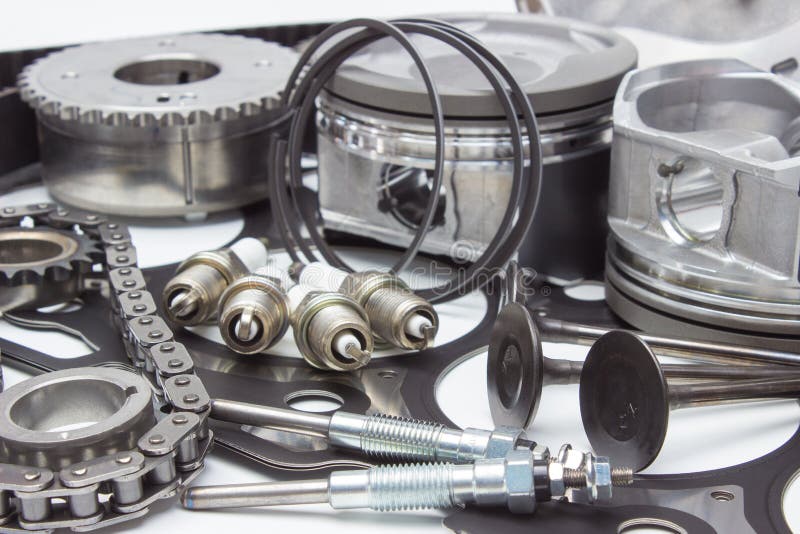 Group Automobile Engine Parts Isolated on White Stock Image - Image of ...