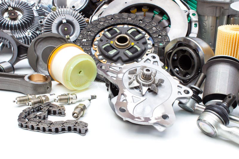 Group Automobile Engine Parts Isolated on White Stock Image - Image of ...